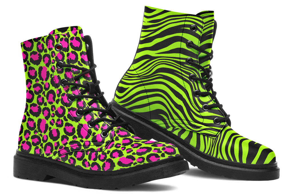 Neon Leopard x Neon Zebra Green Mismatch Boots – Offbeat Sweetie