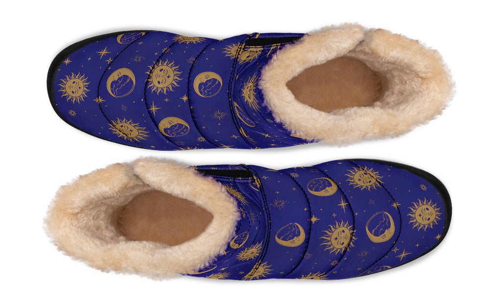 Sun Moon And Stars Faux Fur Ankle Boots – Offbeat Sweetie