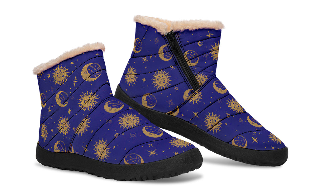 Sun Moon And Stars Faux Fur Ankle Boots – Offbeat Sweetie